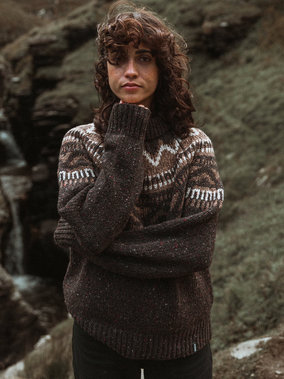 Porth Fair Isle Yoke Jumper - Burnt Umber/Caramel | Finisterre ...