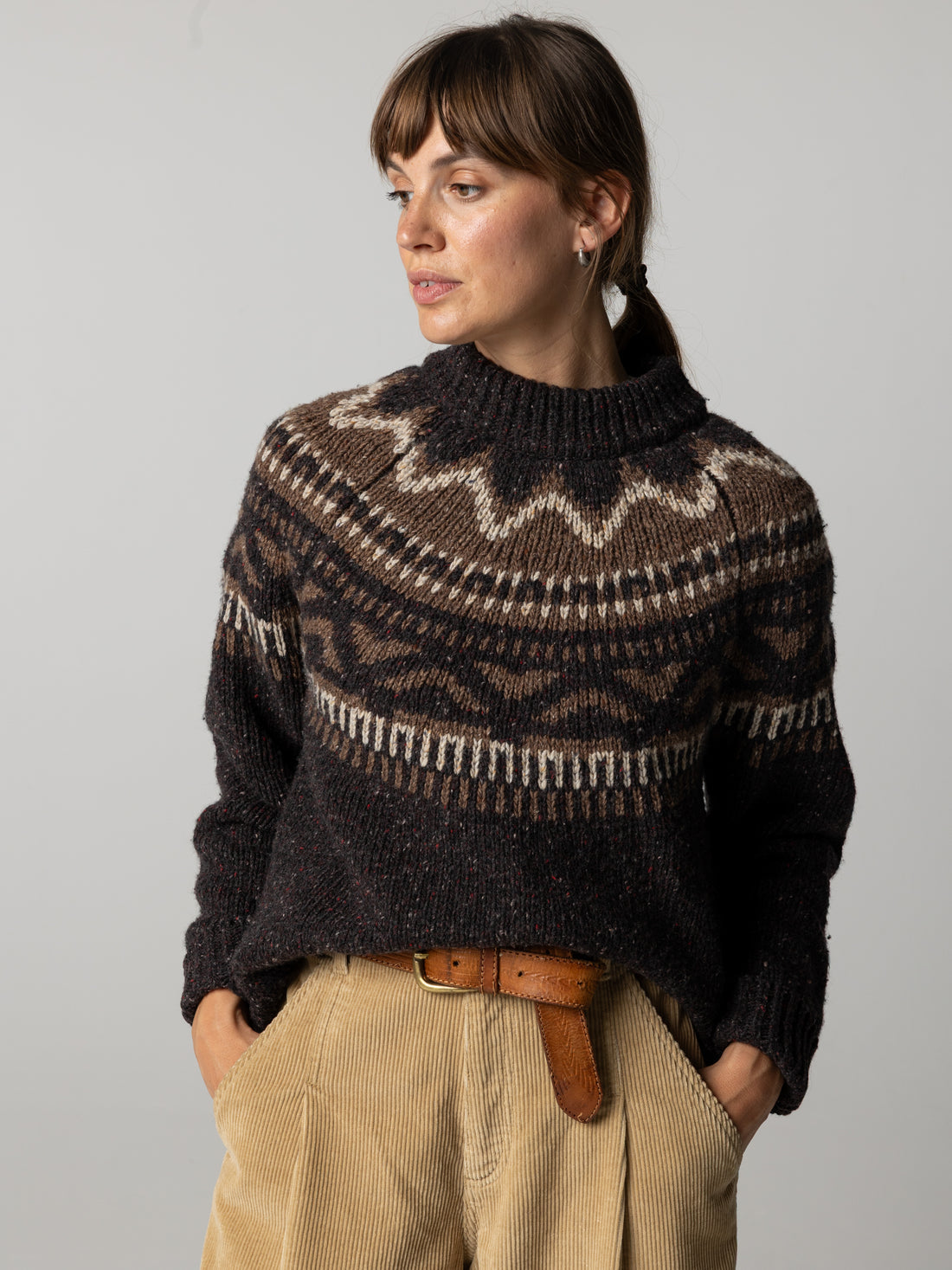Porth Fair Isle Yoke Jumper - Burnt Umber/Caramel | Finisterre ...